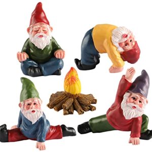 YARCHONN Miniature Garden Gnomes Ornament Outdoor, Resin Elf Statue, Funny Gnome Fairy Garden Accessories for Patio, Yard, Lawn or Home Garden Decorations, (5PK Yoga Theme)