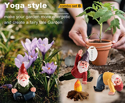 YARCHONN Miniature Garden Gnomes Ornament Outdoor, Resin Elf Statue, Funny Gnome Fairy Garden Accessories for Patio, Yard, Lawn or Home Garden Decorations, (5PK Yoga Theme)