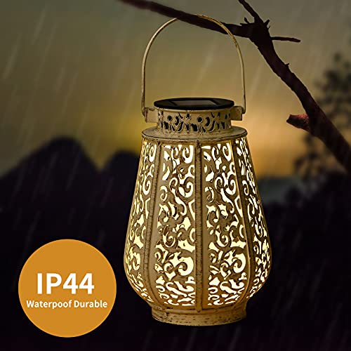 Kurala Solar Lantern Outdoor, 2 Pack Retro Metal Solar Lights Outdoor Waterproof with Handle, Warm White LED Solar Garden Lights for Fence Patio Pathway Yard