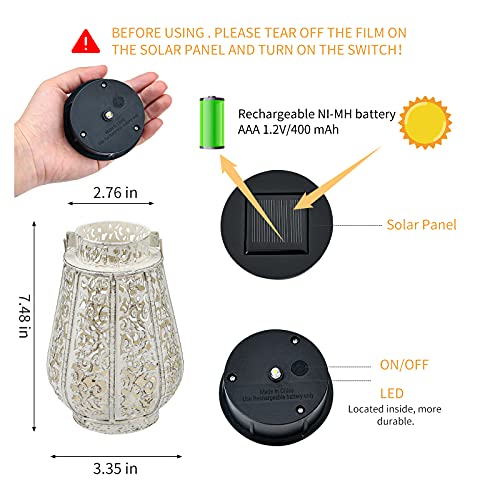 Kurala Solar Lantern Outdoor, 2 Pack Retro Metal Solar Lights Outdoor Waterproof with Handle, Warm White LED Solar Garden Lights for Fence Patio Pathway Yard