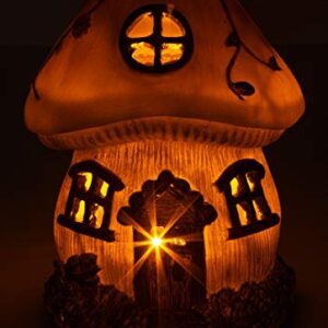 VP Home Tree Trunk Fairy House Solar Powered LED Outdoor Decor Garden Light & Mushroom Fairy House Solar Powered Outdoor Decor LED Garden Light