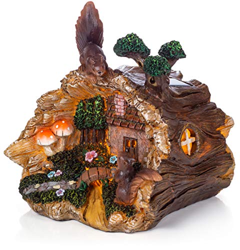 VP Home Tree Trunk Fairy House Solar Powered LED Outdoor Decor Garden Light & Mushroom Fairy House Solar Powered Outdoor Decor LED Garden Light