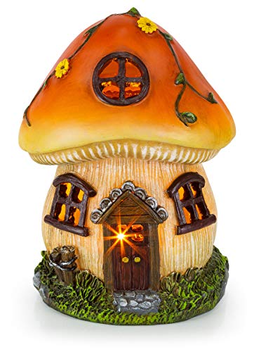 VP Home Tree Trunk Fairy House Solar Powered LED Outdoor Decor Garden Light & Mushroom Fairy House Solar Powered Outdoor Decor LED Garden Light