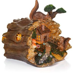 VP Home Tree Trunk Fairy House Solar Powered LED Outdoor Decor Garden Light & Mushroom Fairy House Solar Powered Outdoor Decor LED Garden Light