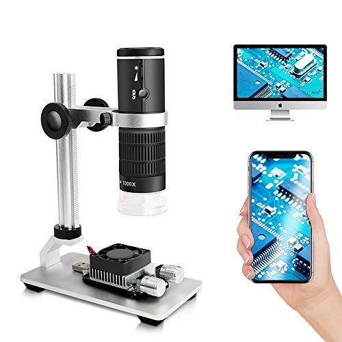 Cainda WiFi Digital Microscope for iPhone Android Phone Mac Windows, HD 1080P/720P Video Record 50-1000X Magnification Wireless Portable Microscope with Adjustable Metal Stand and Carrying Bag