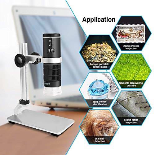 Cainda WiFi Digital Microscope for iPhone Android Phone Mac Windows, HD 1080P/720P Video Record 50-1000X Magnification Wireless Portable Microscope with Adjustable Metal Stand and Carrying Bag