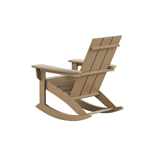 WestinTrends Ashore Patio Rocking Chair, All Weather Poly Lumber Plank Adirondack Rocker Chair, Modern Farmhouse Outdoor Rocking Chairs for Porch Garden Backyard and Indoor, Weathered Wood