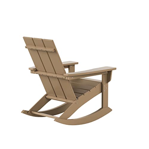 WestinTrends Ashore Patio Rocking Chair, All Weather Poly Lumber Plank Adirondack Rocker Chair, Modern Farmhouse Outdoor Rocking Chairs for Porch Garden Backyard and Indoor, Weathered Wood