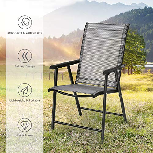 S AFSTAR Safstar Patio Chairs, Outdoor Foldable Sling Chairs with Armrests for Lawn Garden Backyard Poolside Porch, Folding Outdoor Chairs (Set of 4, Gray)