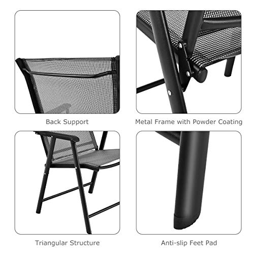 S AFSTAR Safstar Patio Chairs, Outdoor Foldable Sling Chairs with Armrests for Lawn Garden Backyard Poolside Porch, Folding Outdoor Chairs (Set of 4, Gray)