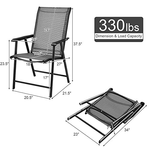 S AFSTAR Safstar Patio Chairs, Outdoor Foldable Sling Chairs with Armrests for Lawn Garden Backyard Poolside Porch, Folding Outdoor Chairs (Set of 4, Gray)