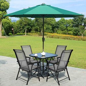 S AFSTAR Safstar Patio Chairs, Outdoor Foldable Sling Chairs with Armrests for Lawn Garden Backyard Poolside Porch, Folding Outdoor Chairs (Set of 4, Gray)