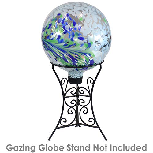 Sunnydaze 10-Inch Glass Outdoor Gazing Globe - Reflective Ball Yard Ornament for Patio or Lawn - Floral Spring Splash