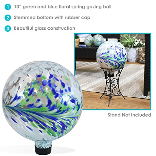 Sunnydaze 10-Inch Glass Outdoor Gazing Globe - Reflective Ball Yard Ornament for Patio or Lawn - Floral Spring Splash