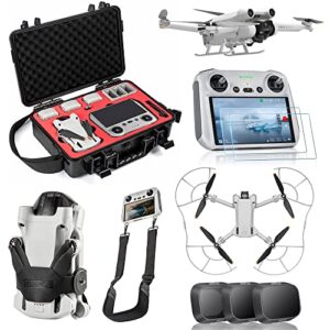 startrc mini 3 pro accessories bundle 7 in 1 accessories kit waterproof case,glass,filters,propeller holder,propeller guard,lanyard neck strap, landing gear for dji mini 3 pro accessories