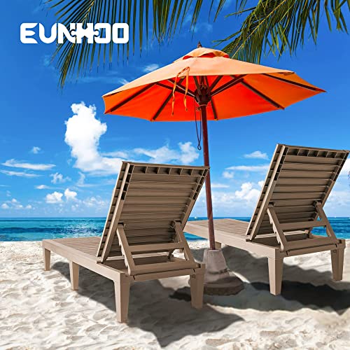 EUNHOO Outdoor Chaise Lounge Set of 2, Adjustable Pool Lounge Chair with 5 Positions Backrest, Waterproof Sun Loungers for Garden Pool Beach Patio Deck Sunbathing