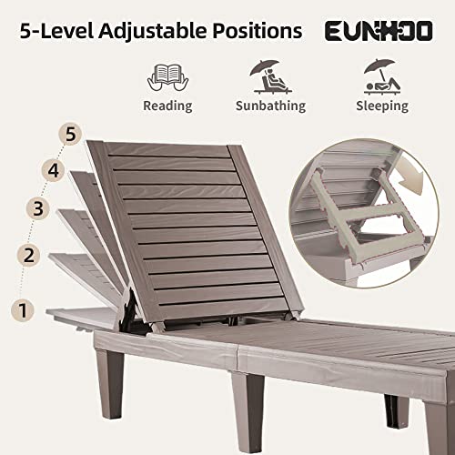 EUNHOO Outdoor Chaise Lounge Set of 2, Adjustable Pool Lounge Chair with 5 Positions Backrest, Waterproof Sun Loungers for Garden Pool Beach Patio Deck Sunbathing