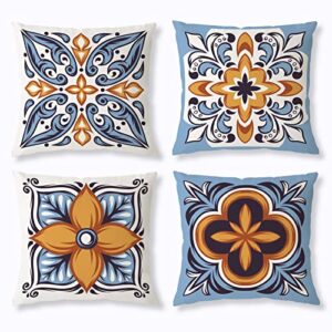 outdoor pillow covers 18×18 waterproof outdoor pillows for patio furniture orange and blue boho outdoor pillows decorative garden cushion couch throw pillows covers farmhouse home decor 