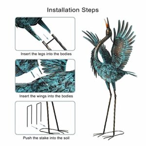 Natelf Garden Crane Sculptures & Statues, Blue Heron Decor Outdoor Large Bird Yard Art, Standing Metal Heron Lawn Ornaments for Home Patio Porch Backyard Decorations(Set of 2)