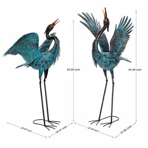 Natelf Garden Crane Sculptures & Statues, Blue Heron Decor Outdoor Large Bird Yard Art, Standing Metal Heron Lawn Ornaments for Home Patio Porch Backyard Decorations(Set of 2)