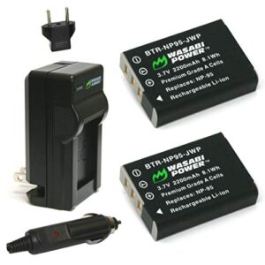 wasabi power battery (2-pack) and charger for fujifilm np-95 and fuji finepix real 3d w1, x100, x100s, x-s1