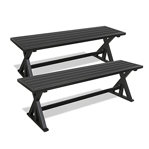 bigget 2pc Outdoor Metal Bench for Garden,Patio Dining Seating Benches Furniture for Outside Park,Picnic,Yard(Black)