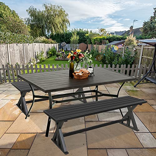 bigget 2pc Outdoor Metal Bench for Garden,Patio Dining Seating Benches Furniture for Outside Park,Picnic,Yard(Black)