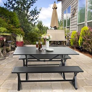 bigget 2pc Outdoor Metal Bench for Garden,Patio Dining Seating Benches Furniture for Outside Park,Picnic,Yard(Black)