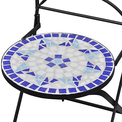 vidaXL Bistro Table 23.6" Mosaic with 2 Chairs Blue and White Chair Furniture