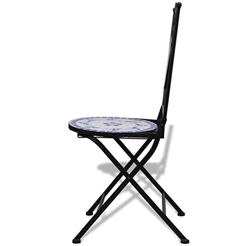 vidaXL Bistro Table 23.6" Mosaic with 2 Chairs Blue and White Chair Furniture