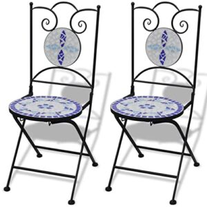 vidaXL Bistro Table 23.6" Mosaic with 2 Chairs Blue and White Chair Furniture