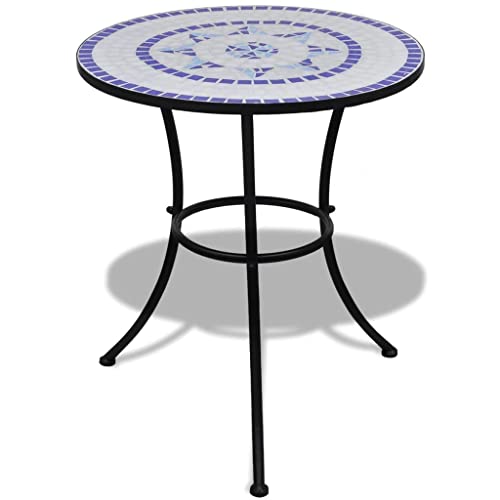 vidaXL Bistro Table 23.6" Mosaic with 2 Chairs Blue and White Chair Furniture