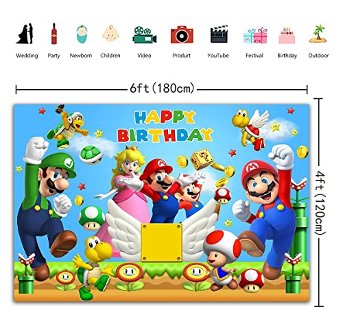 Sakurar SK Cartoon Game Bakdrop Adventure Game Video Cartoon Coin Kart Game Princess Peach Backdrop Vinyl Birthday Party Baby Shower Decoration Background 6x4ft