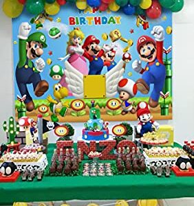 Sakurar SK Cartoon Game Bakdrop Adventure Game Video Cartoon Coin Kart Game Princess Peach Backdrop Vinyl Birthday Party Baby Shower Decoration Background 6x4ft