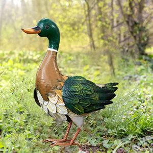 haitianxin mallard duck outdoor sculpture, mallard duck animal garden statue, garden outdoor statue metal duck art sculpture, for outdoor patio, backyard and home kitchen decoration