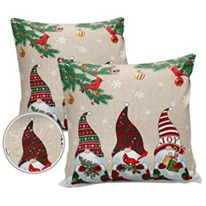 Christmas Gnomes Outdoor Pillow Covers 18 x 18 Inches, Winter Snowflake Waterproof Throw Pillow Cover Set of 2, Xmas Balls Pine ConeHome Decorative Square Cushion Covers for Patio/Tent/Couch/Garden