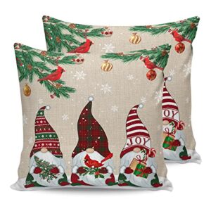 Christmas Gnomes Outdoor Pillow Covers 18 x 18 Inches, Winter Snowflake Waterproof Throw Pillow Cover Set of 2, Xmas Balls Pine ConeHome Decorative Square Cushion Covers for Patio/Tent/Couch/Garden