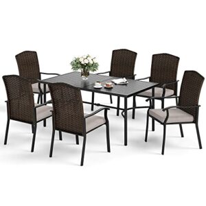 sunshine valley patio dining chairs set for 6, 7 piece wicker outdoor table and chairs, large rectangular metal patio dining table with 1.57” umbrella hole outdoor dining sets for garden backyard lawn