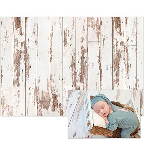 Allenjoy 7x5FT White Wood Rustic Wooden Floor Backdrop for Newborn Photography Vinyl Photo Background Newborn Baby Cake Smash Photoshoot Photographer Props