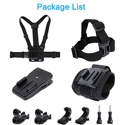 Accessories Set for GoPro Hero 11/10/9/8/7/6/5/4,New Quick Release Head Strap Mount + Chest Mount Harness + Backpack Clip Holder + 360°Rotating Wrist Strap