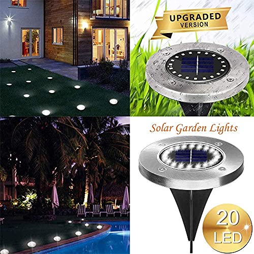 SUNTOUCH TREASURES Solar Ground Lights - 20 LED, 12 Pack Outdoor Disk Lights - Waterproof in-Ground Garden Light Set for Pathway, Lawn - Bright Landscape Lighting for Yard, Patio, Walkway