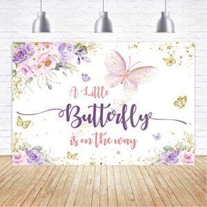 aperturee 6x4ft butterfly baby shower backdrop a little butterfly is on the way photo purple and pink floral gold spots flowers photography background princess girl party decoration banner photo booth