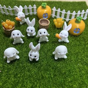 LONCESS Rabbit and Carrot Fairy Garden Accessories, Fairy Garden Kit, DIY Micro Landscape Ornaments for Easter Bunny Decor Garden Potted Plant Terrarium Decor Fairy Garden Miniatures 14 Pcs