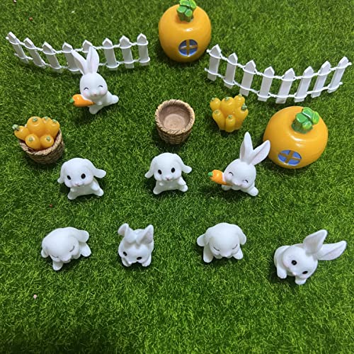 LONCESS Rabbit and Carrot Fairy Garden Accessories, Fairy Garden Kit, DIY Micro Landscape Ornaments for Easter Bunny Decor Garden Potted Plant Terrarium Decor Fairy Garden Miniatures 14 Pcs