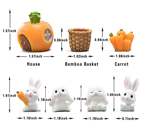 LONCESS Rabbit and Carrot Fairy Garden Accessories, Fairy Garden Kit, DIY Micro Landscape Ornaments for Easter Bunny Decor Garden Potted Plant Terrarium Decor Fairy Garden Miniatures 14 Pcs