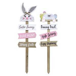 decspas 2 pcs easter decorations, 37″ decorative garden stakes easter spring outdoor garden decor, white easter bunny happy easter sign spring decorations for the home, outdoor, yard, patio