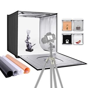 neewer photo studio light box, 20” x 20” shooting light tent with adjustable brightness, foldable and portable tabletop photography lighting kit with 80 led lights and 4 colored backdrops