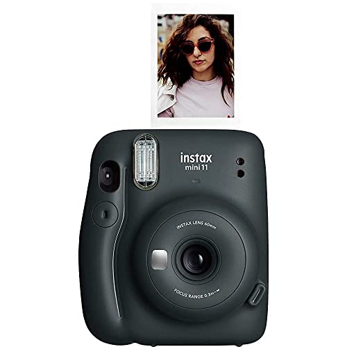 Fujifilm Instax Mini 11 Instant Film Camera with Automatic Exposure and Flash, Fujinon 60mm Lens with Selfie Mirror, Optical Viewfinder - Charcoal Grey (Renewed)