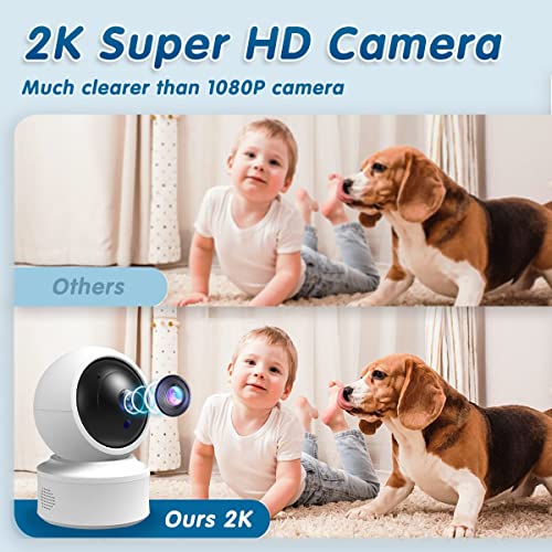 Indoor Security Camera, 2K HD Pan/Tilt Wireless Pet Camera for Baby Monitor, 5G & 2.4G WiFi Home Security Camera for Dog/Nanny, Night Vision, Siren, Compatible with Alexa & Google 2Pcs (64G SD Card)