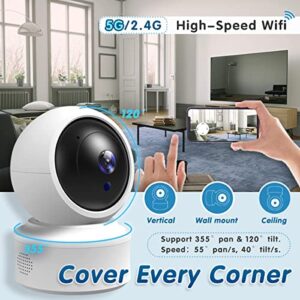 Indoor Security Camera, 2K HD Pan/Tilt Wireless Pet Camera for Baby Monitor, 5G & 2.4G WiFi Home Security Camera for Dog/Nanny, Night Vision, Siren, Compatible with Alexa & Google 2Pcs (64G SD Card)